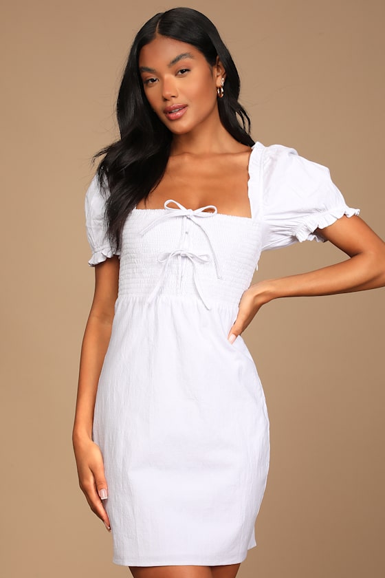 White Mini Dress - Puff Sleeve Dress - Smocked Mini Dress - Lulus