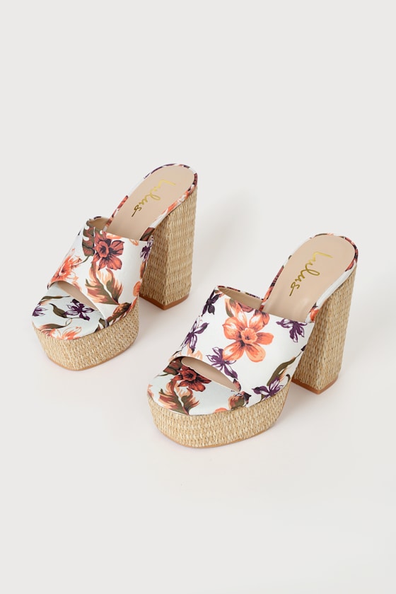 Platform Slide Sandals - Floral Mule Sandals - Platform Sandals - Lulus