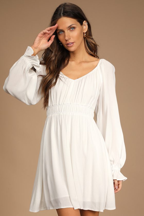 White Mini Dress - Long Sleeve Dress - Gauzy Mini Dress - Lulus