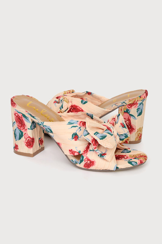 Pink Floral Print Sandals - Pleated Sandals - Bow Sandals - Lulus