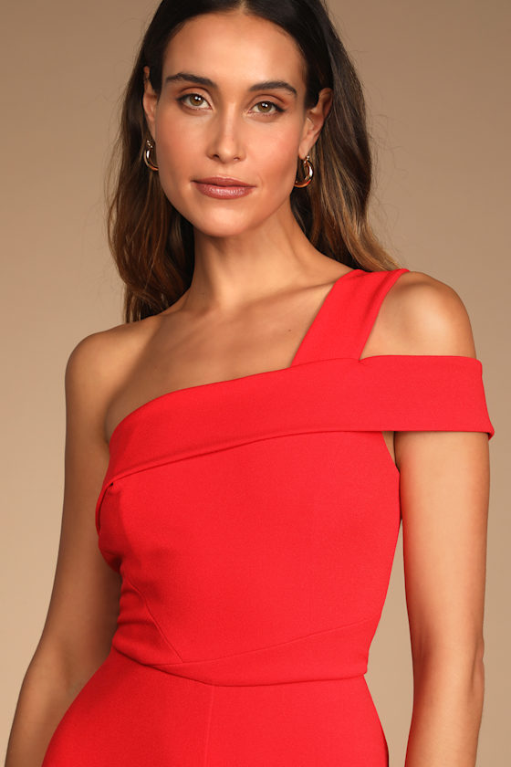 Red Jumpsuit - One-Shoulder Jumpsuit - Wide-Leg Jumpsuit - Lulus