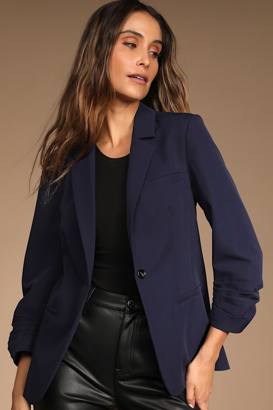 Chic Navy Blue Blazer - Ruched Blazer - Button-Up Blazer - Lulus