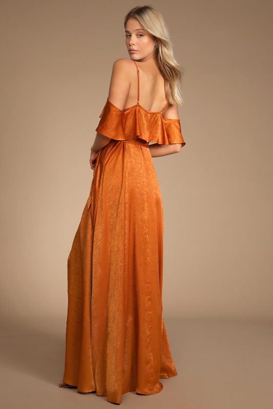 Rust Orange Dress - Cold-Shoulder Maxi - Rust Wrap Dress - Lulus