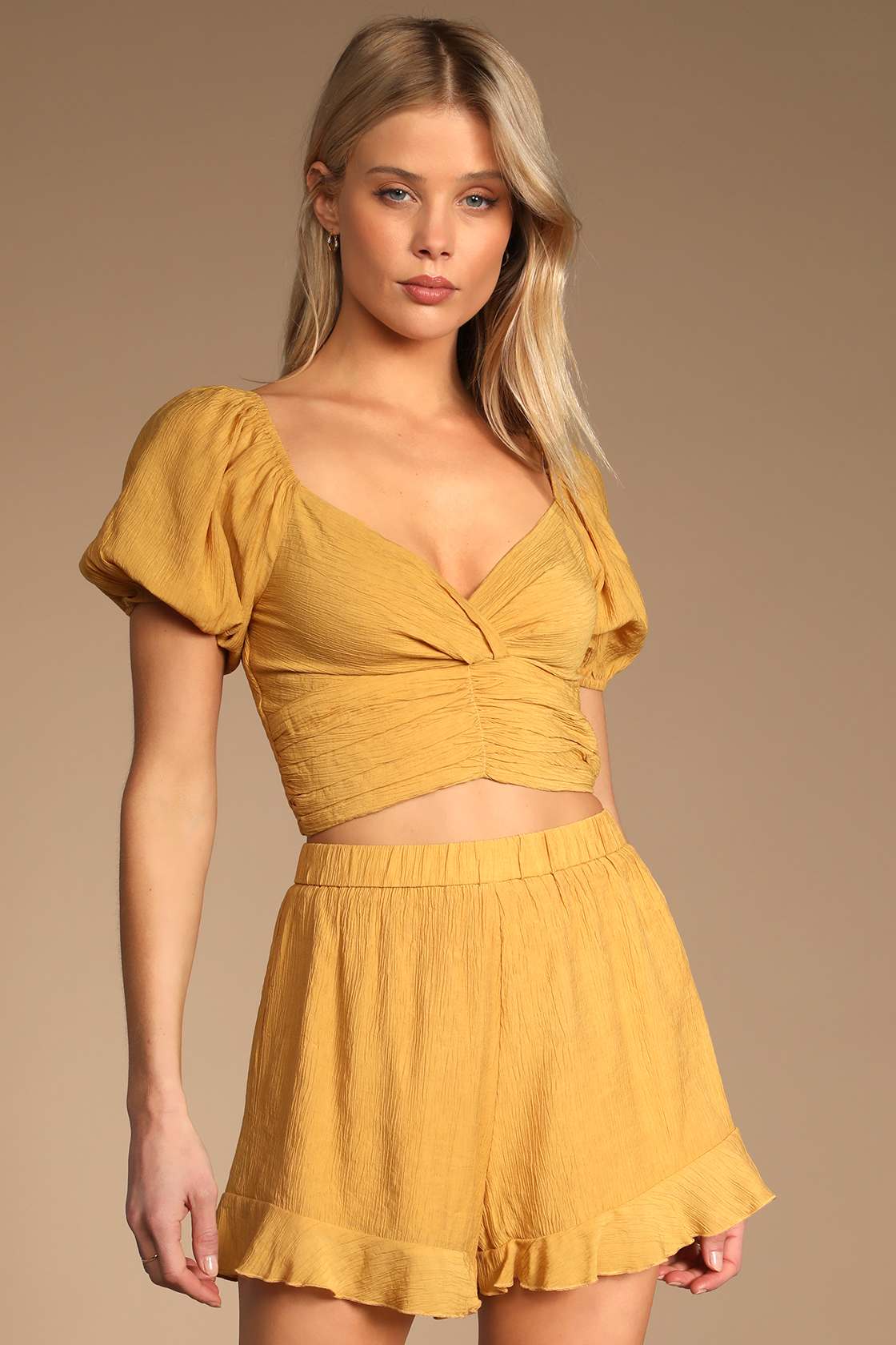 Mustard Yellow Romper - Two-Piece Romper - Ruffled Romper - Lulus