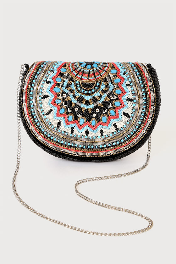 Black Beaded Bag - Boho Beaded Bag - Crossbody Beaded Bag - Lulus