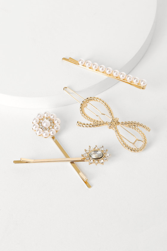 Pearl Hair Pin Set - Rhinestone Hair Pin Set - Gold Hair Pins - Lulus