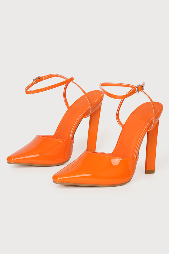 Orange High Heels - Patent Pumps - Ankle Strap Heels - High Heels - Lulus