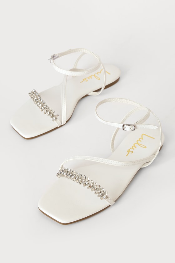White Flat Sandals Rhinestone Flats Ankle Strap Flats Lulus