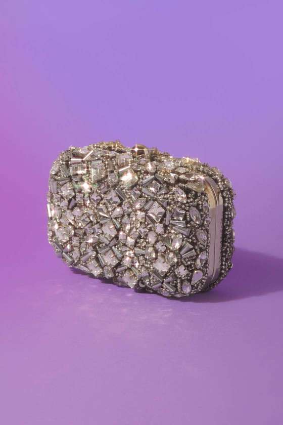 Silver Rhinestone Clutch - Box Clutch - Rhinestone Bag - Lulus