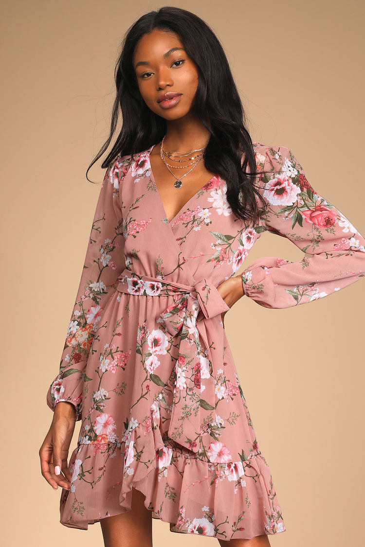 Blush Pink Dress Faux Wrap Dress Mini Dress Side Tie Dress Lulus Vlrengbr