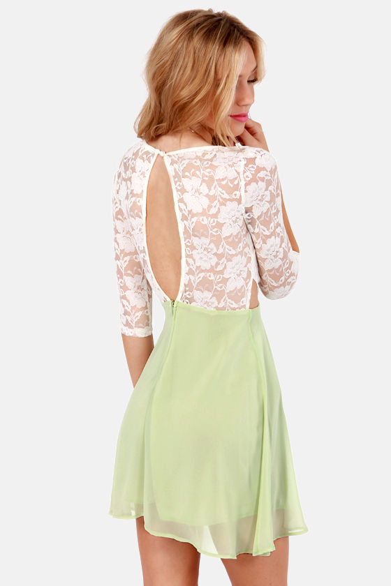 Pretty Light Green Dress - Ivory Dress - Lace Dress - $40.00
