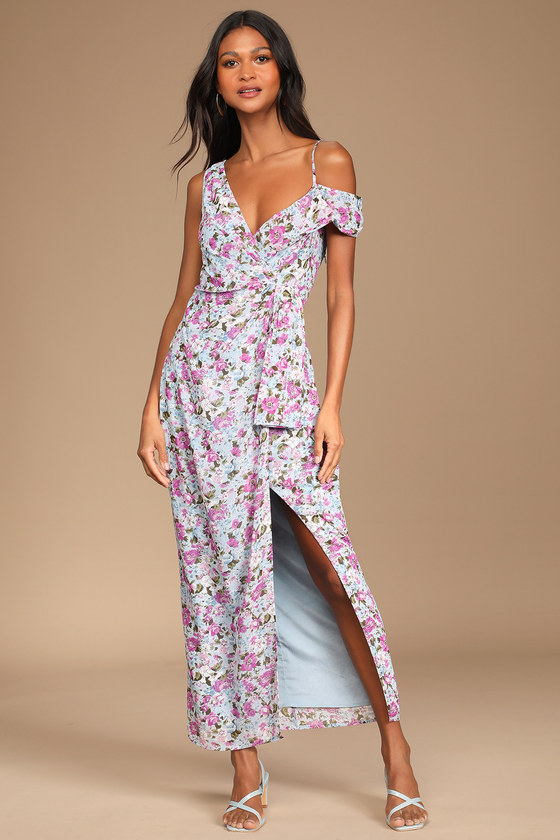 Blue Maxi Dress Floral Print Dress Off The Shoulder Dress Lulus