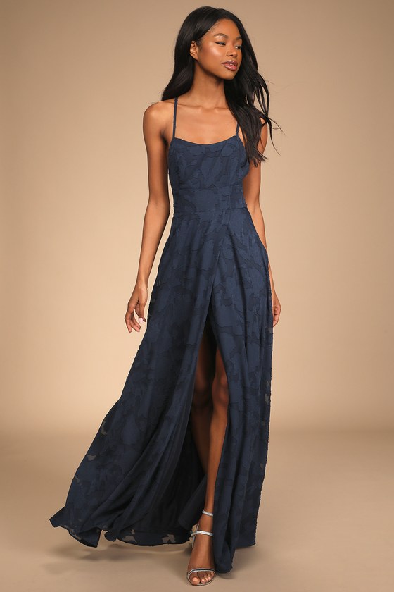 Navy Blue Maxi Dress Burnout Floral Dress A Line Maxi Dress Lulus