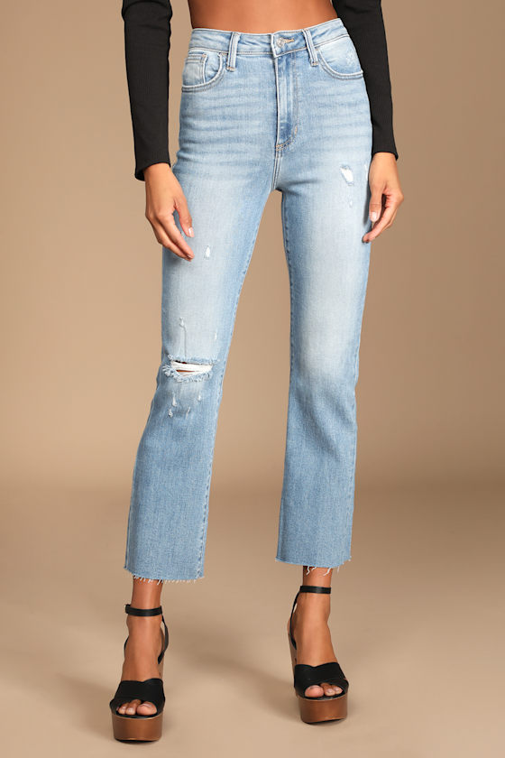 Light Wash Rip Jeans - Distressed Jeans - Ripped Slim Leg Jeans - Lulus