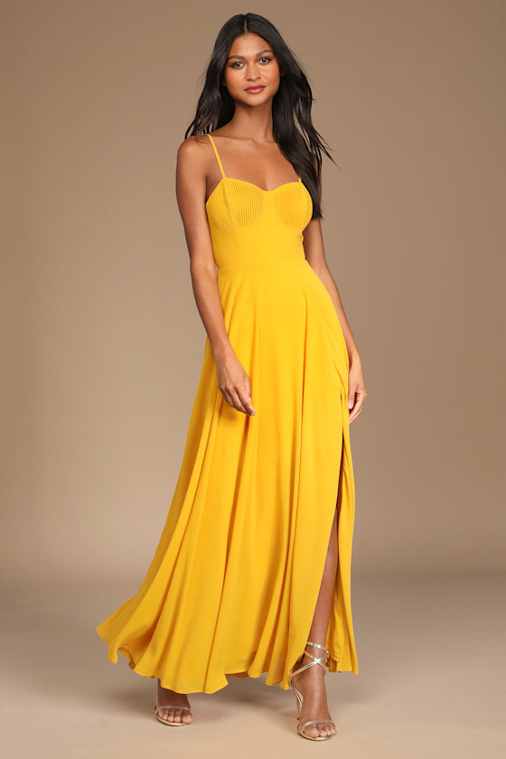 Yellow Maxi Dress - Bustier Maxi Dress - Side Slit Maxi Dress - Lulus