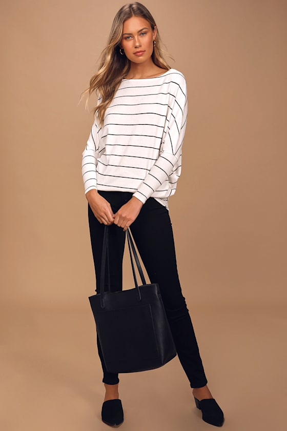 White and Black Striped Top - Dolman Sleeve Top - Sweater Top - Lulus