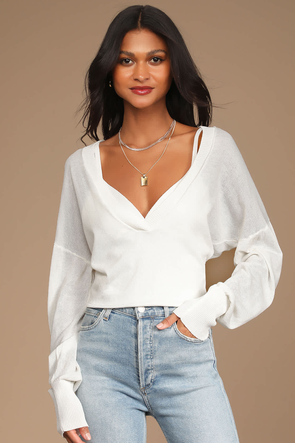 White Twofer Sweater - Layered Sweater Top - Cami and Sweater Top - Lulus