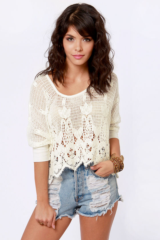 Pretty Ivory Top Crocheted Top 60 00 Lulus