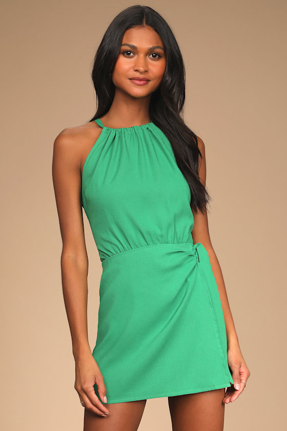 Green Romper - Tie-Back Romper - Faux Wrap Romper - Halter Romper - Lulus