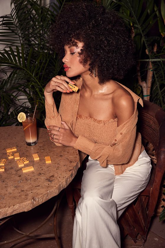 Orange Button-Up Set - Tube Top Set - 2-Piece Top Set - Lulus