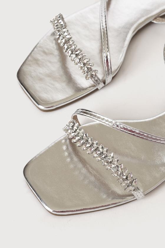 Silver Flat Sandals - Rhinestone Flats - Ankle Strap Flats - Lulus