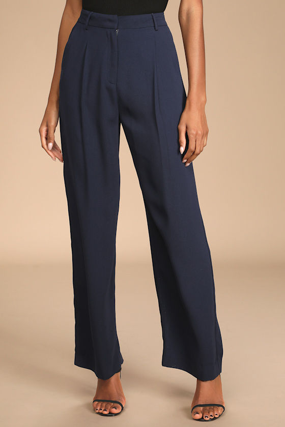 Navy Blue Wide-Leg Pants - High-Waisted Pants - Wide-Leg Trousers - Lulus
