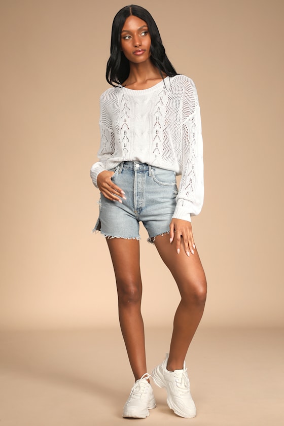 White Loose Knit Sweater - Cable Knit Sweater - Pullover Sweater - Lulus