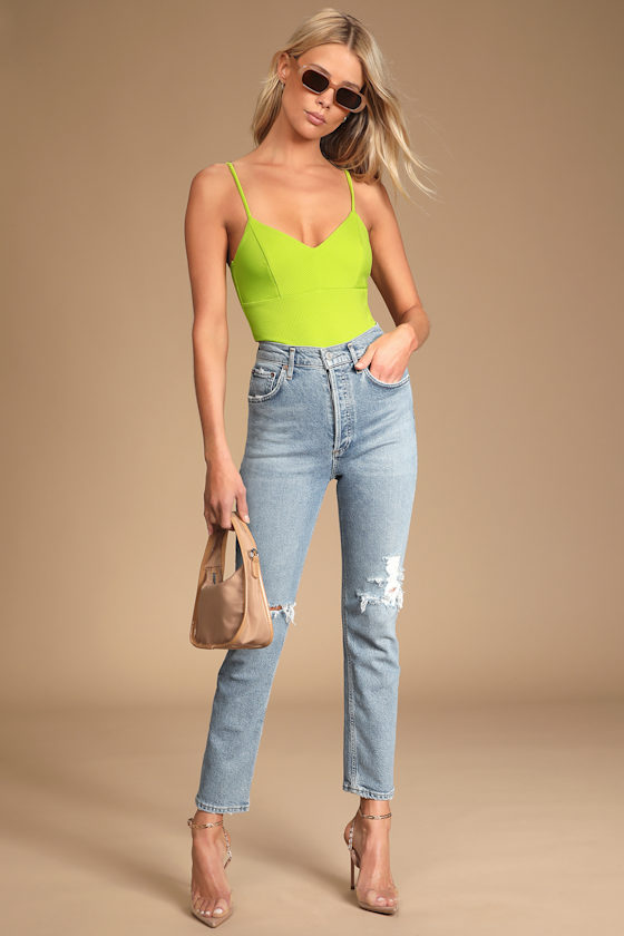 Bright Green Bodysuit - Ribbed Bodysuit - Sleeveless Bodysuit - Lulus