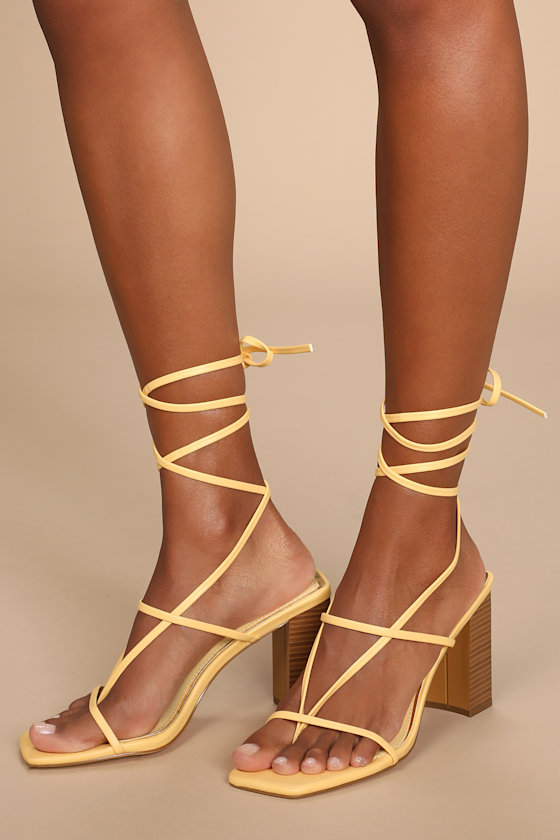 Cute Pale Yellow Heels - Lace-Up Sandals - High Heel Sandals - Lulus