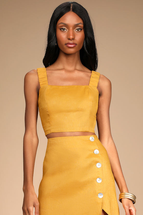 Mustard Crop Top - Linen Crop Top - Cutout Crop Top - Linen Top - Lulus