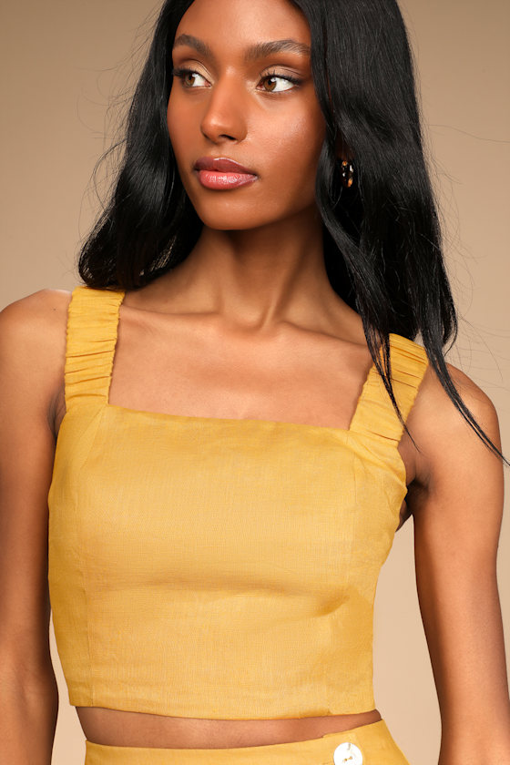 Mustard Crop Top - Linen Crop Top - Cutout Crop Top - Linen Top - Lulus