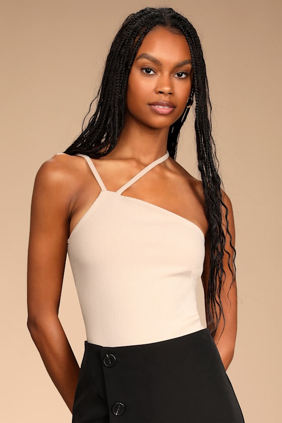 Taupe Bodysuit Asymmetrical Bodysuit Sleeveless Bodysuit Lulus