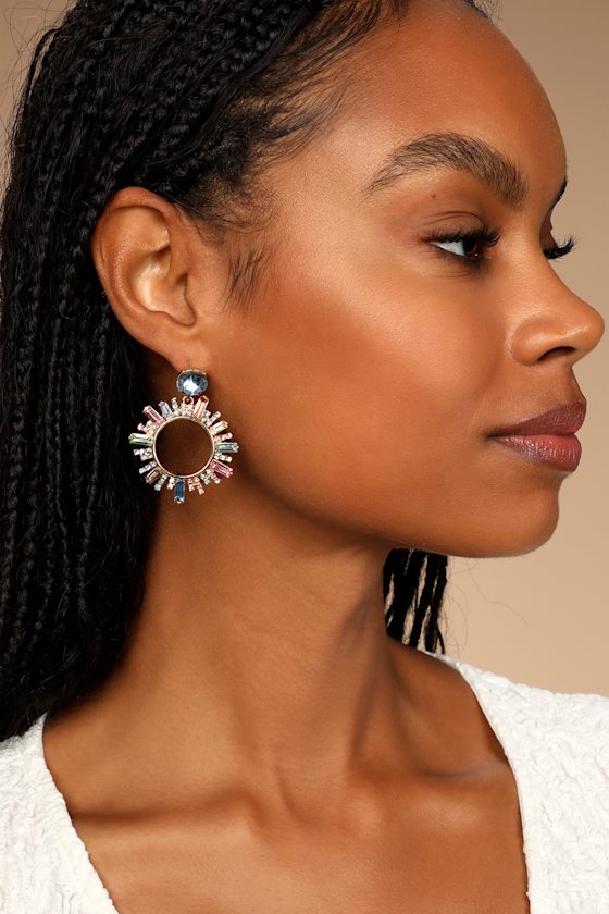 Rhinestone Earrings - Gem Earrings - Multi-Color Earrings - Lulus