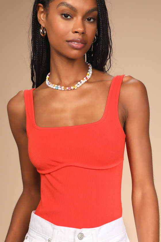 Neon Orange Bodysuit - Ribbed Bodysuit - Underwire Bodysuit - Lulus