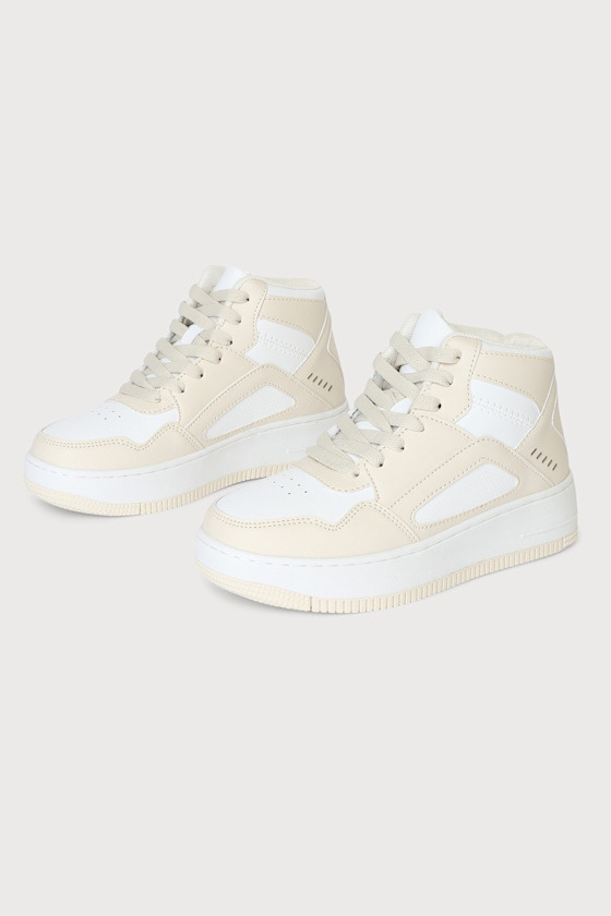 Beige and White Sneakers - Platform Shoes - Color Block Sneakers - Lulus