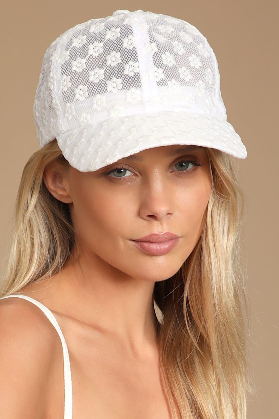 White Baseball Cap - White Lace Baseball Hat - Sheer Floral Hat - Lulus