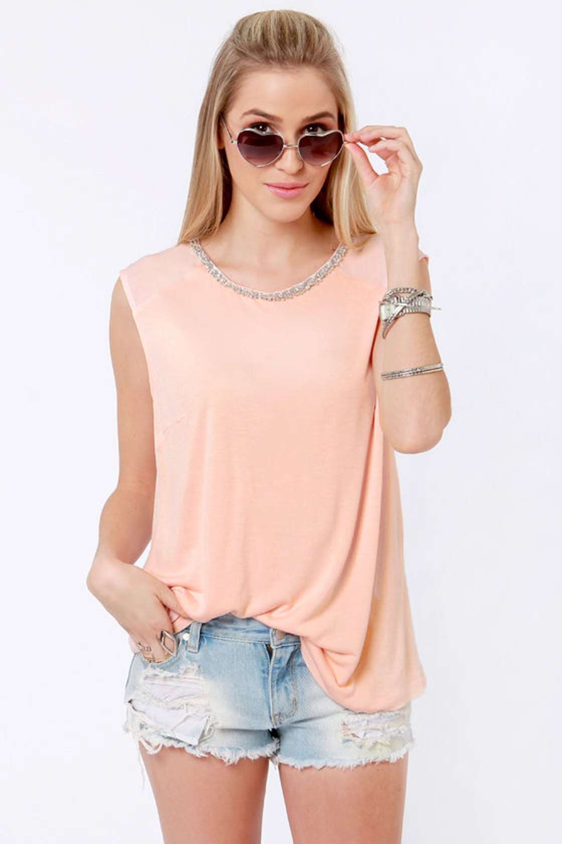 Pretty Peach Top - Beaded Top - Sleeveless Top - $39.00 - Lulus