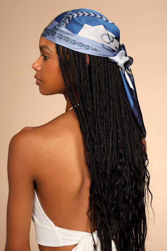 Blue Print Scarf - Square Scarf - Satin Print Scarf - Hair Scarf - Lulus