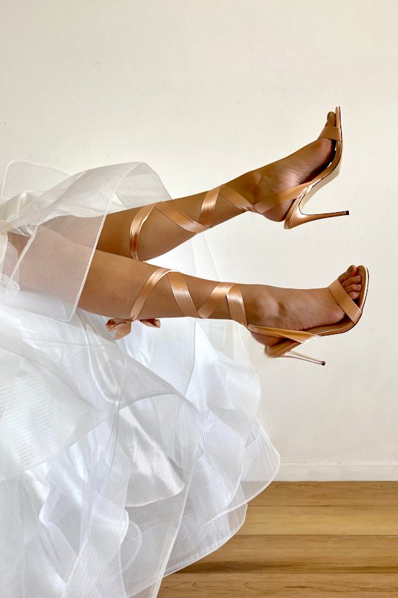 Gold Satin Heels - High Heel Sandals - Lace-Up High Heels - Lulus