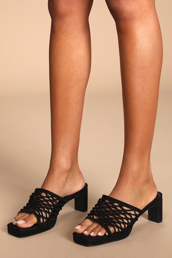 Black Slide Sandals - High Heel Slides - Knotted Mules - Lulus