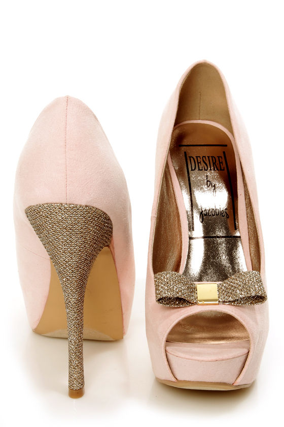 Chic 7 Light Pink and Glitter Fabric Peep Toe Platform Pumps - $29.00 ...