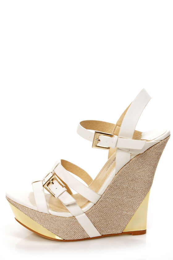 Heather 01 White Strappy Buckle Platform Wedge Sandals - $36.00 - Lulus