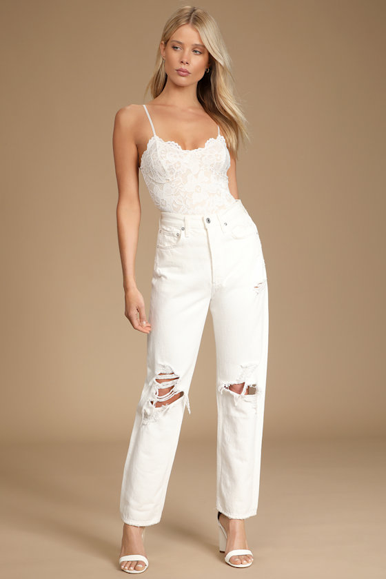 Ivory Lace Bodysuit - Sleeveless Bodysuit - Floral Lace Bodysuit - Lulus