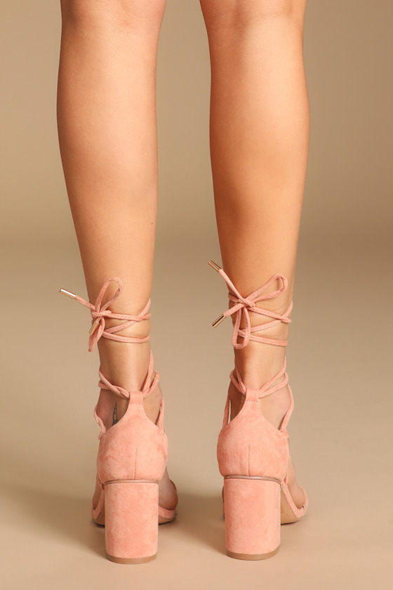 Peach Suede Heels - Lace-Up Heels - Faux Leather Heels - Lulus