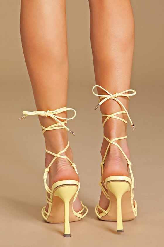 Yellow Sandals - Square Toe Heels - Lace-Up Heels - High Heels - Lulus