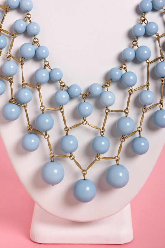 Pretty Light Blue Necklace - Beaded Necklace - Bib Necklace - $23.00