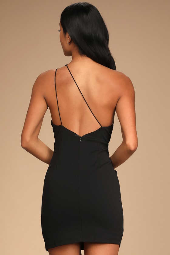 Black Bodycon Dress One Shoulder Dress Asymmetrical Dress Lulus