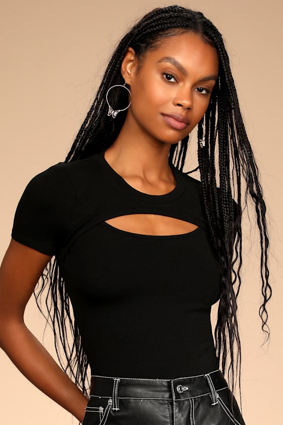 Black Cutout Top - Short Sleeve Top - Front Cutout Top - Lulus