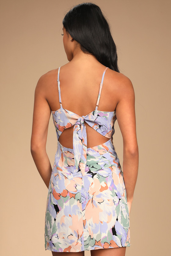 Multi Floral Print Dress Cutout Mini Dress Tie Back Dress Lulus