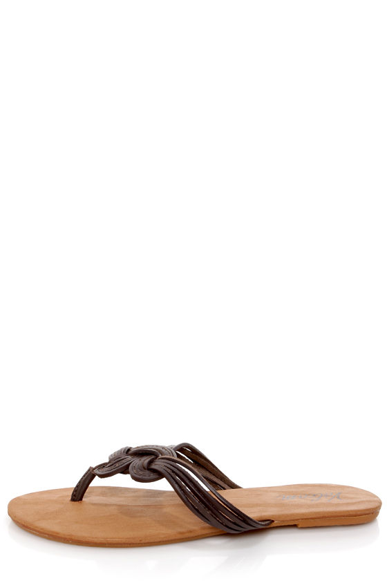 Volcom Happy Me Brown Leather Knotty Thong Sandals - $38.00 - Lulus